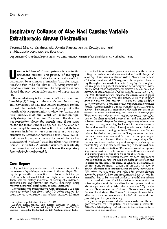 Pdf Inspiratory Collapse Of Alae Nasi Causing Variable Extrathoracic