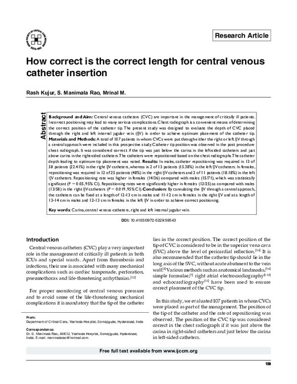 (PDF) How correct is the correct length for central venous catheter ...