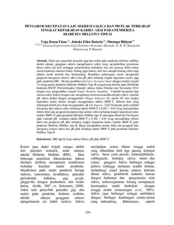 (PDF) Pengaruh Kecepatan Laju Sekresi Saliva Dan PH Plak Terhadap ...