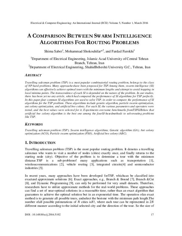 (PDF) A Comparison Between Swarm Intelligence Algorithms for Routing Problems