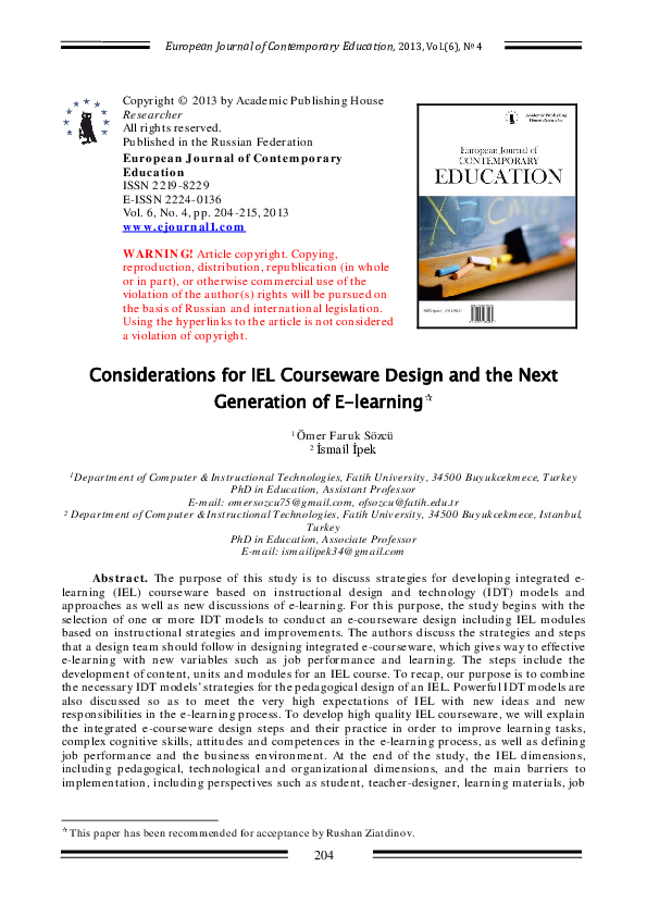(PDF) Considerations for IEL Courseware Design and the Next Generation of E-learning