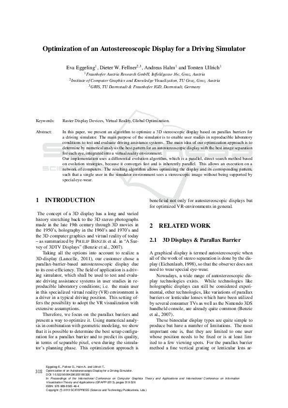 (PDF) Optimization of an Autostereoscopic Display for a Driving Simulator
