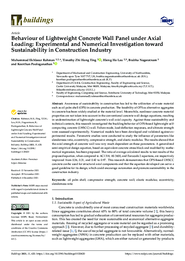 (PDF) Behaviour of Lightweight Concrete Wall Panel under Axial Loading ...
