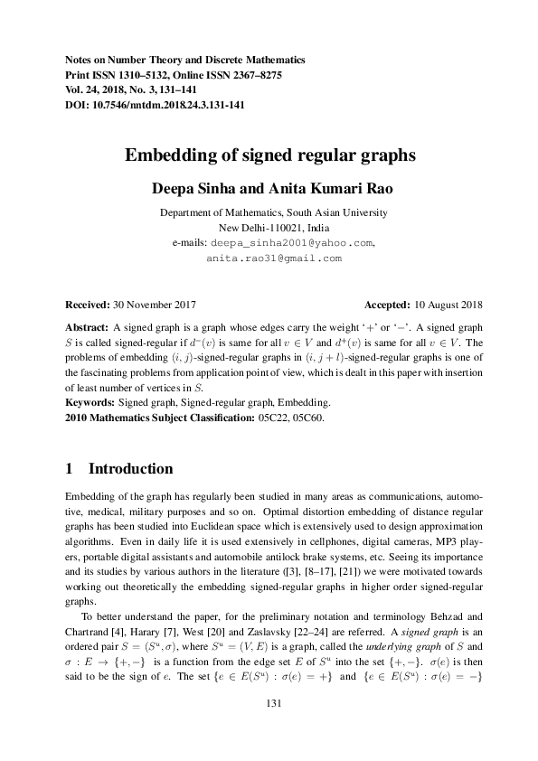 (PDF) Embedding of signed regular graphs | Anita Rao - Academia.edu