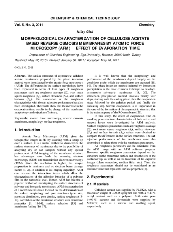 (PDF) Morphological Characterization of Cellulose Acetate Based Reverse Osmosis Membranes by ...
