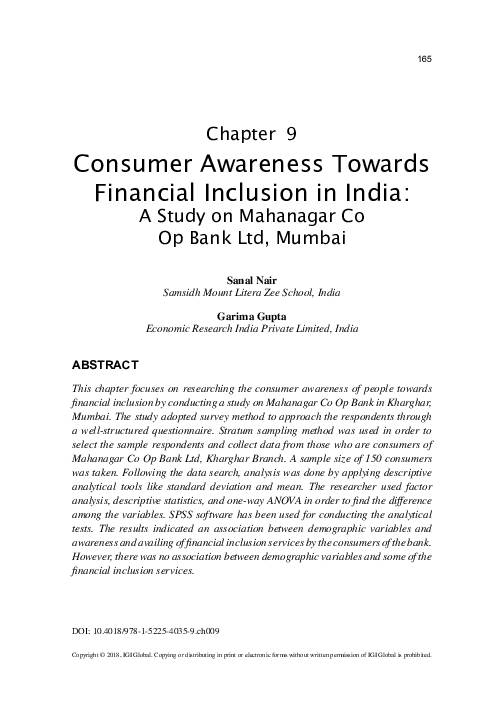 (PDF) Consumer Awareness Towards Financial Inclusion in India
