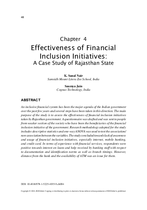 (PDF) Effectiveness of Financial Inclusion Initiatives