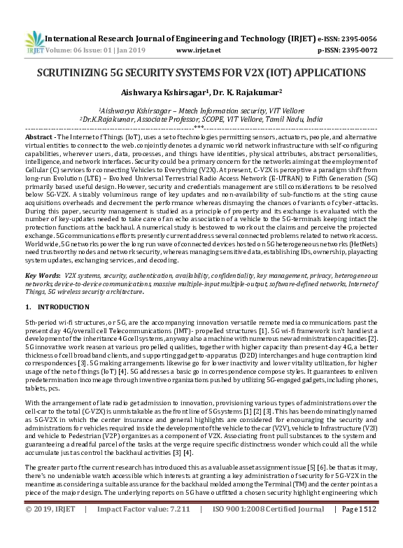 (PDF) Scrutinizing 5G Security Systems for V2X (Iot) Applications