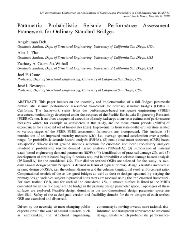 (PDF) Parametric Probabilistic Seismic Performance Assessment Framework for Ordinary Standard ...