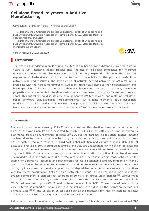 (PDF) Cellulose-Based Polymers in Additive Manufacturing