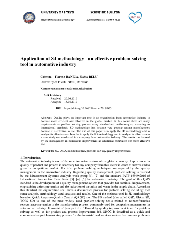 (PDF) Application of 8d methodology - an effective problem solving tool ...