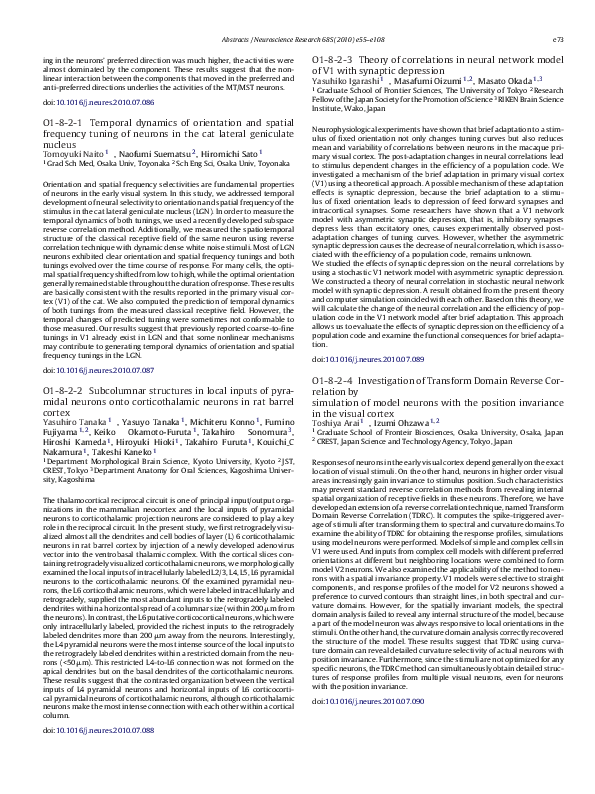 (PDF) Theory of correlations in neural network model of V1 with synaptic depression | Yasuhiko ...