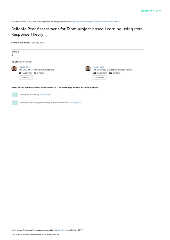 (PDF) Reliable Peer Assessment for Team-project-based Learning using ...