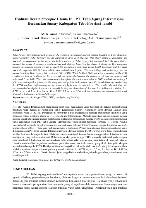 (PDF) Evaluasi Desain Stockpile Utama DI Pt. Tebo Agung International ...