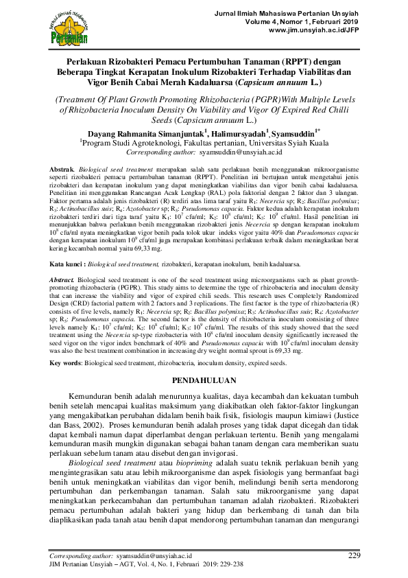 (PDF) Perlakuan Rizobakteri Pemacu Pertumbuhan Tanaman (RPPT) dengan ...