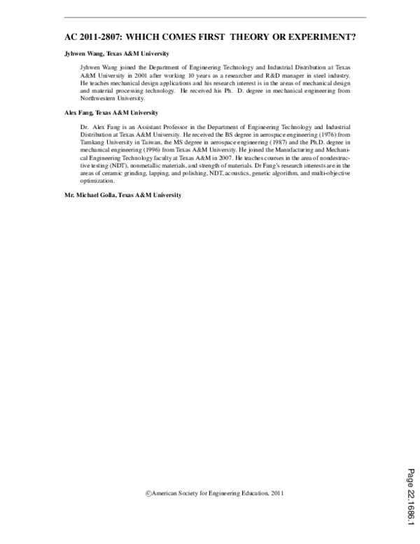 (PDF) Which Comes First: Theory or Experiment?