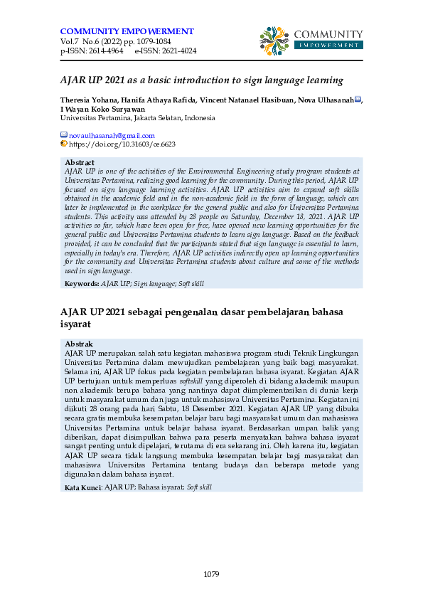 (PDF) AJAR UP 2021 as a basic introduction to sign language learning