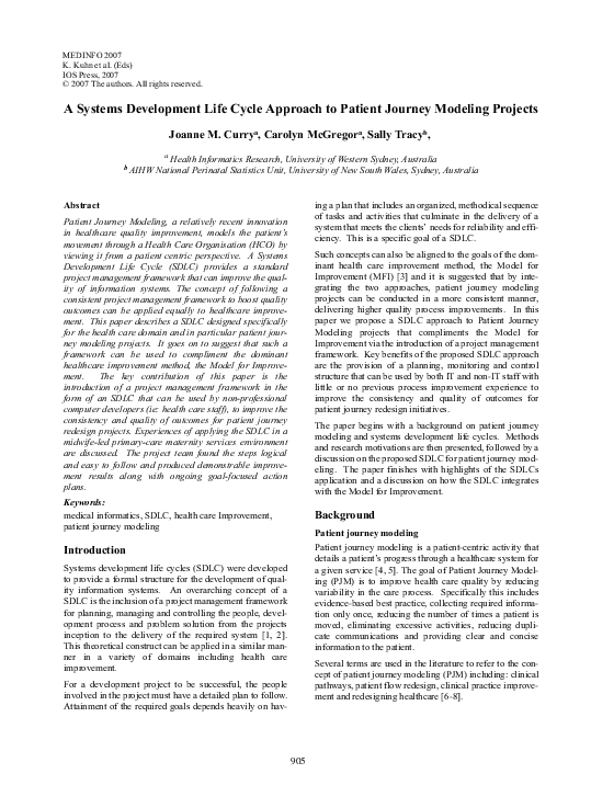 (PDF) A Systems Development Life Cycle Approach to Patient Journey ...