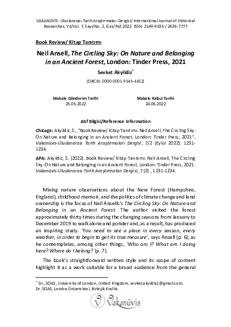 (PDF) Neil Ansell, The Circling Sky: On Nature and Belonging in an ...