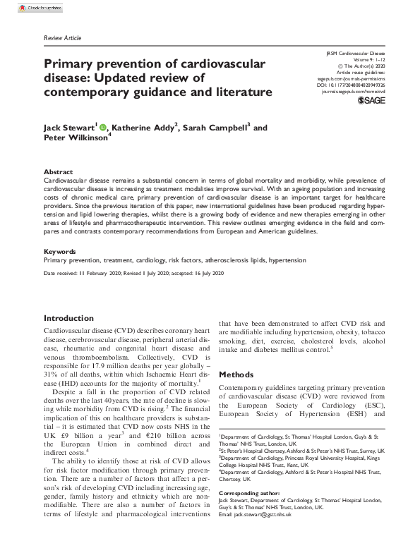 (PDF) Primary prevention of cardiovascular disease: Updated review of ...