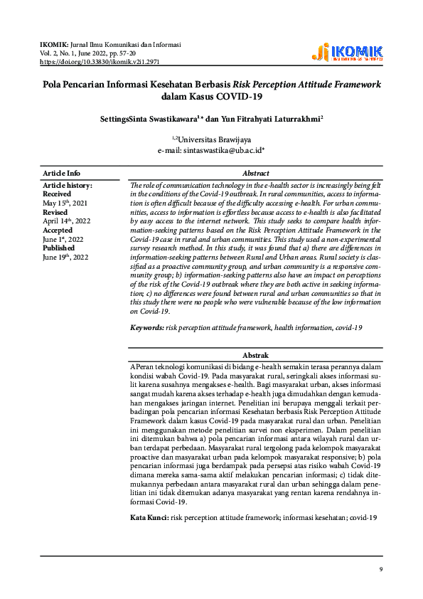 (PDF) Pola Pencarian Informasi Kesehatan Berbasis Risk Perception ...