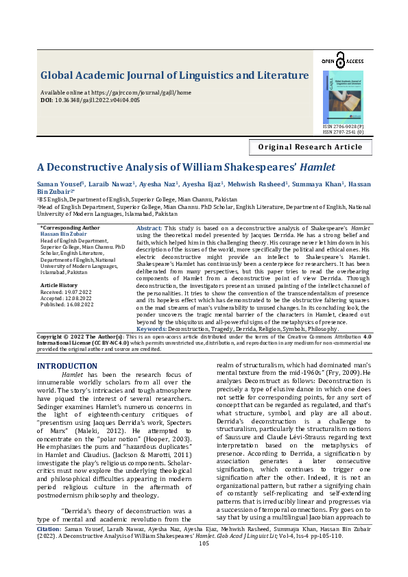 (PDF) A Deconstructive Analysis of William Shakespeares’ Hamlet