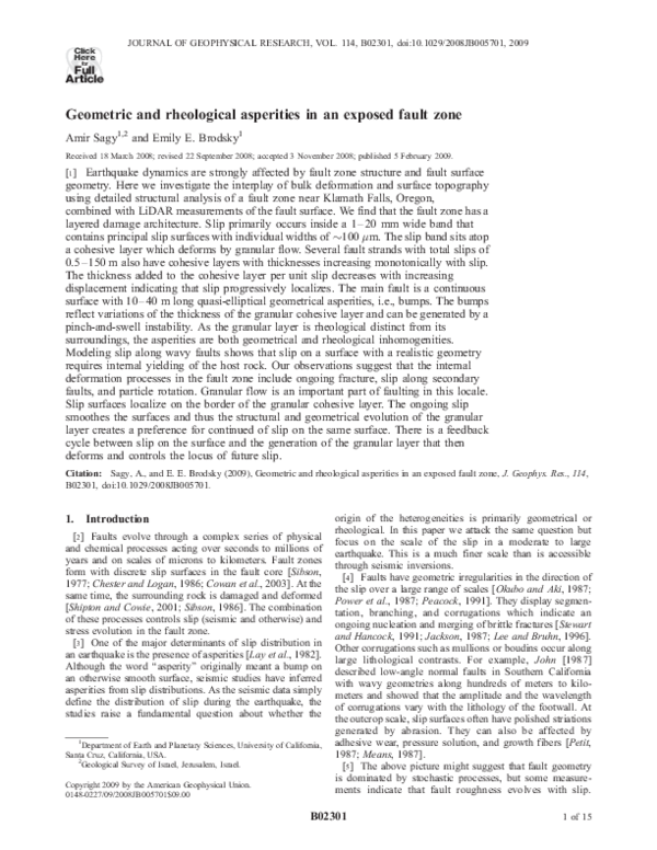 (PDF) Geometric and rheological asperities in an exposed fault zone
