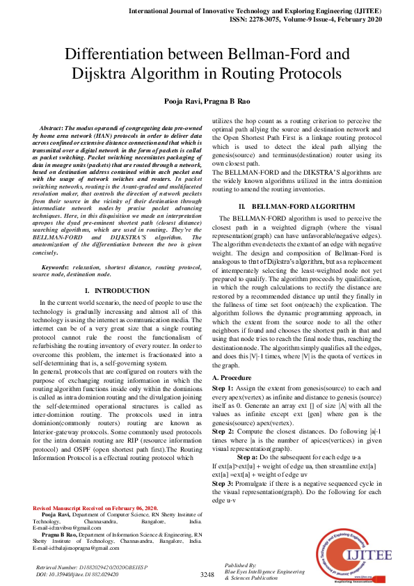 (PDF) Differentiation between Bellman-Ford and Dijsktra Algorithm in Routing Protocols