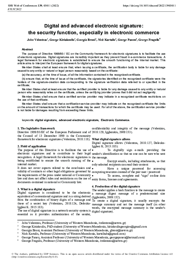 (PDF) Digital and advanced electronic signature: the security function ...