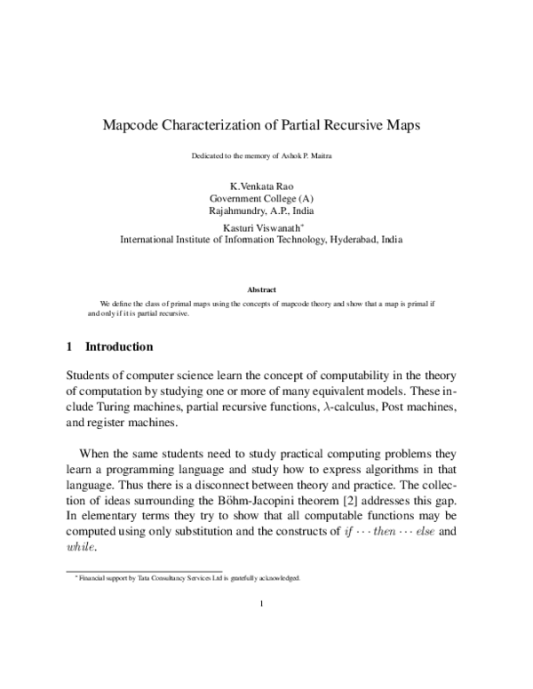 (PDF) Mapcode characterization of partial recursive maps
