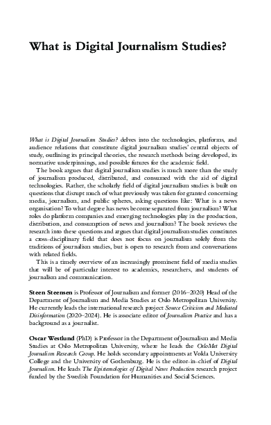(PDF) What is Digital Journalism Studies?