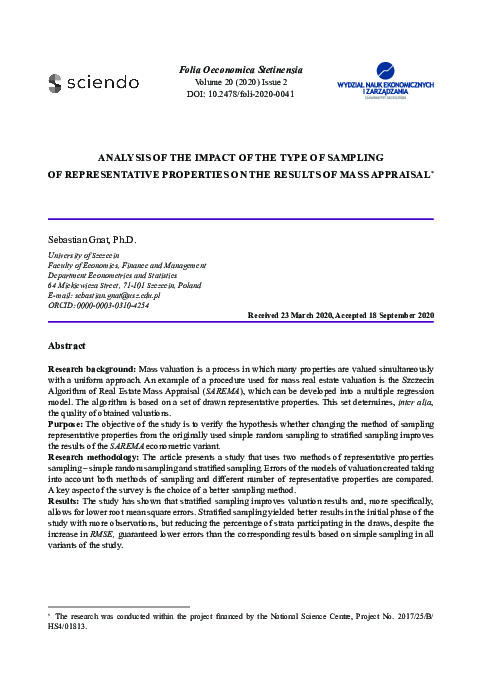 (PDF) Analysis of the Impact of the Type of Sampling of Representative Properties on the Results ...