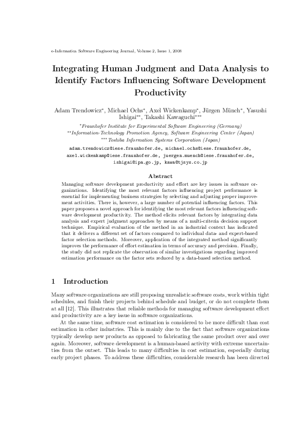 (PDF) Integrating human judgment and data analysis to identify factors influencing software ...
