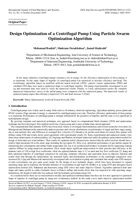 (PDF) Design Optimization of Centrifugal Pump Using Radial Basis Function Metamodels