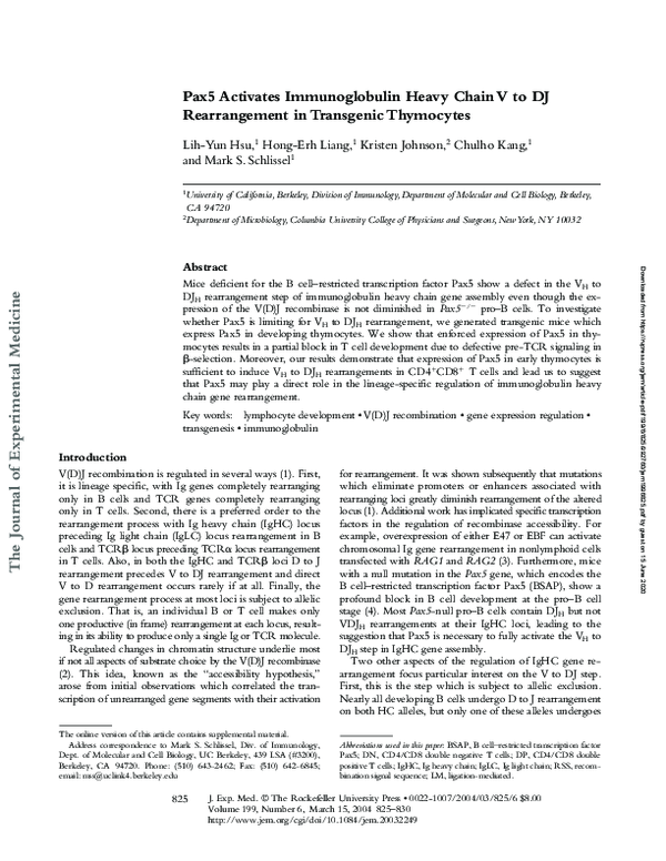 (PDF) Pax5 Activates Immunoglobulin Heavy Chain V to DJ Rearrangement ...