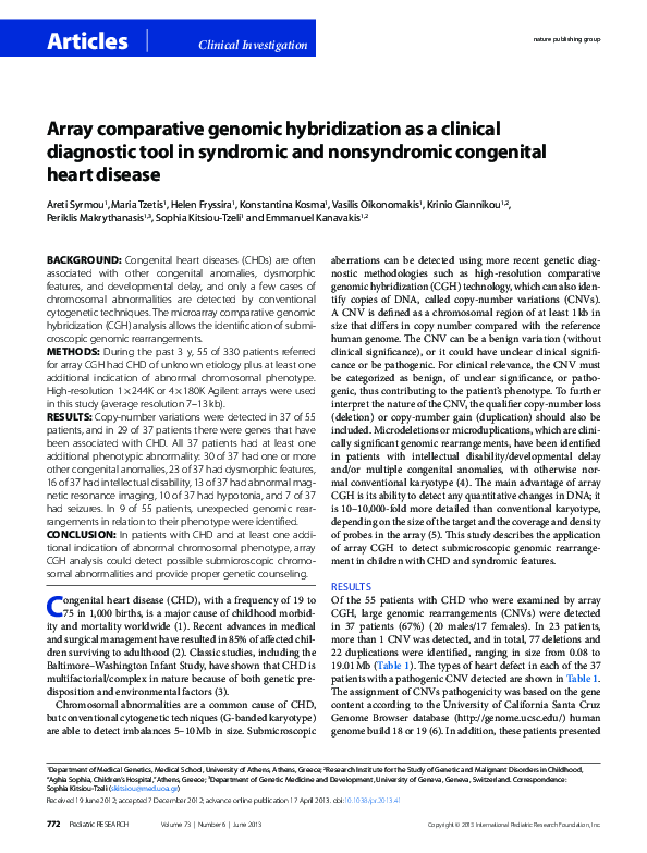 (PDF) Array comparative genomic hybridization as a clinical diagnostic tool in syndromic and ...