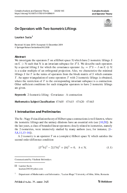 (PDF) On Operators with Two-Isometric Liftings