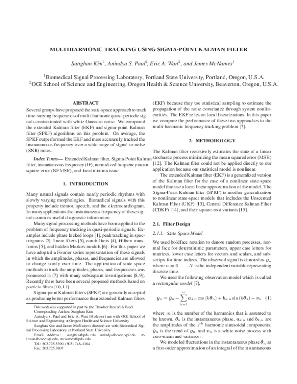 (PDF) Multiharmonic tracking using sigma-point Kalman filter