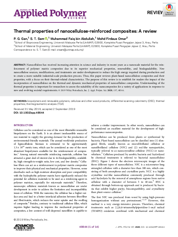 (PDF) Thermal properties of nanocellulose‐reinforced composites: A review