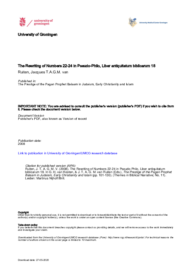 (PDF) The Prestige of the Pagan Prophet Balaam in Judaism, Early ...