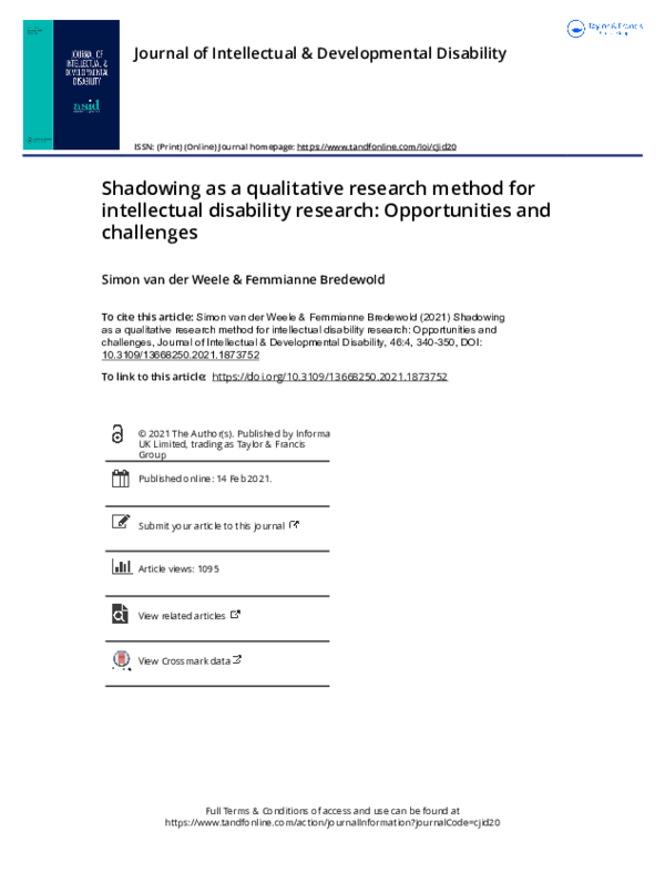 (PDF) Shadowing as a qualitative research method for intellectual ...