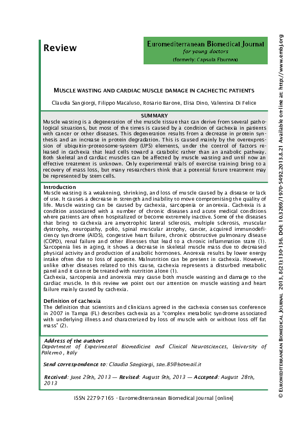 (PDF) Muscle wasting and cardiac muscle damage in cachectic patients