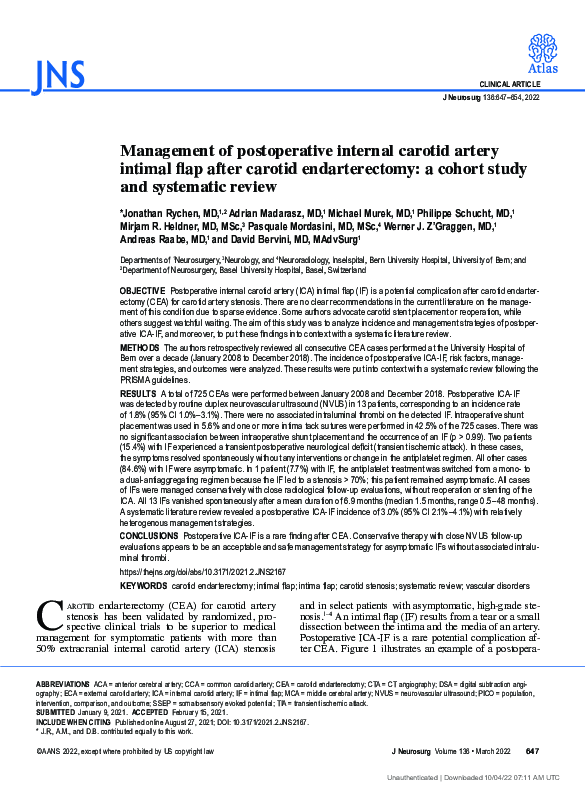 (PDF) Management of postoperative internal carotid artery intimal flap ...