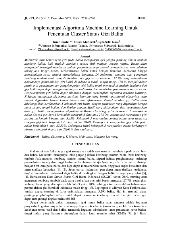 (PDF) Implementasi Algoritma Machine Learning Untuk Penentuan Cluster ...