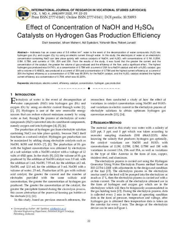 (PDF) Effect of Concentration of NaOH and H2SO4 Catalysts on Hydrogen Gas Production Efficiency