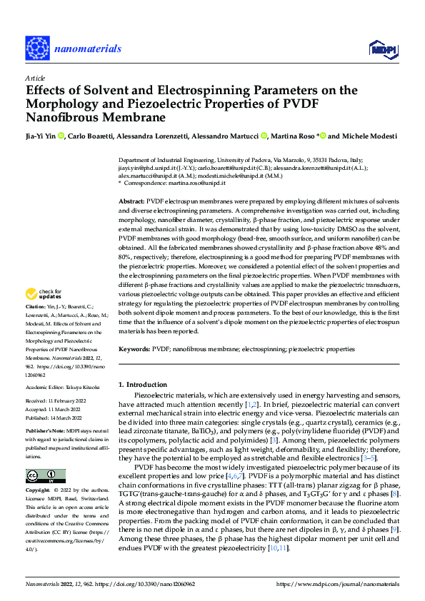 (PDF) Effects of Solvent and Electrospinning Parameters on the Morphology and Piezoelectric ...
