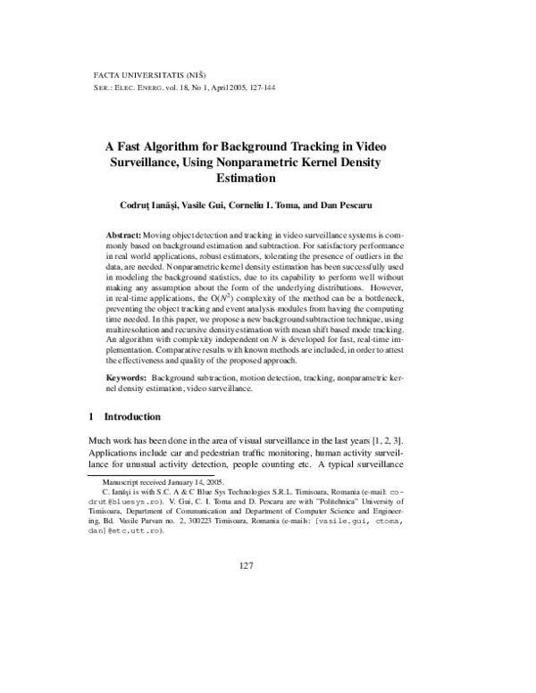 Pdf A Fast Algorithm For Background Tracking In Video Surveillance