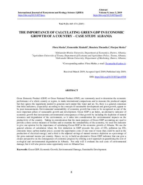 (PDF) The Importance of Calculating Green GDP in Economic Growth of a ...