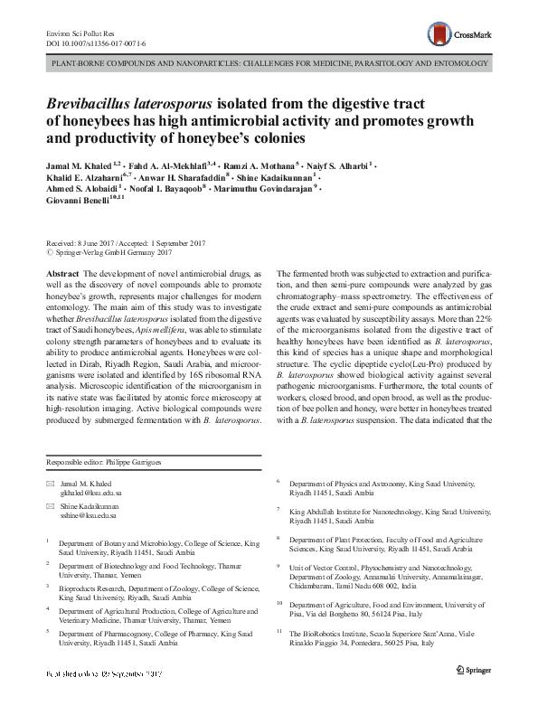 (PDF) Brevibacillus laterosporus isolated from the digestive tract of ...