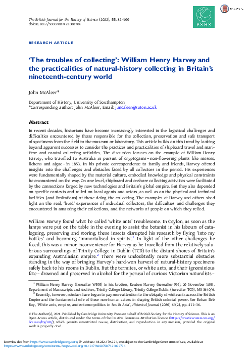 (PDF) ‘The troubles of collecting’: William Henry Harvey and the ...